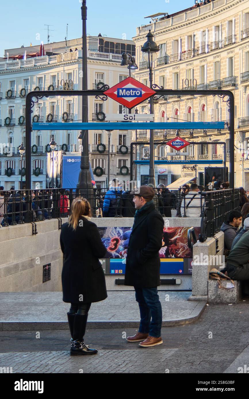 Madrid, Spain - January 22, 2025: Entrance to Sol metro station in ...