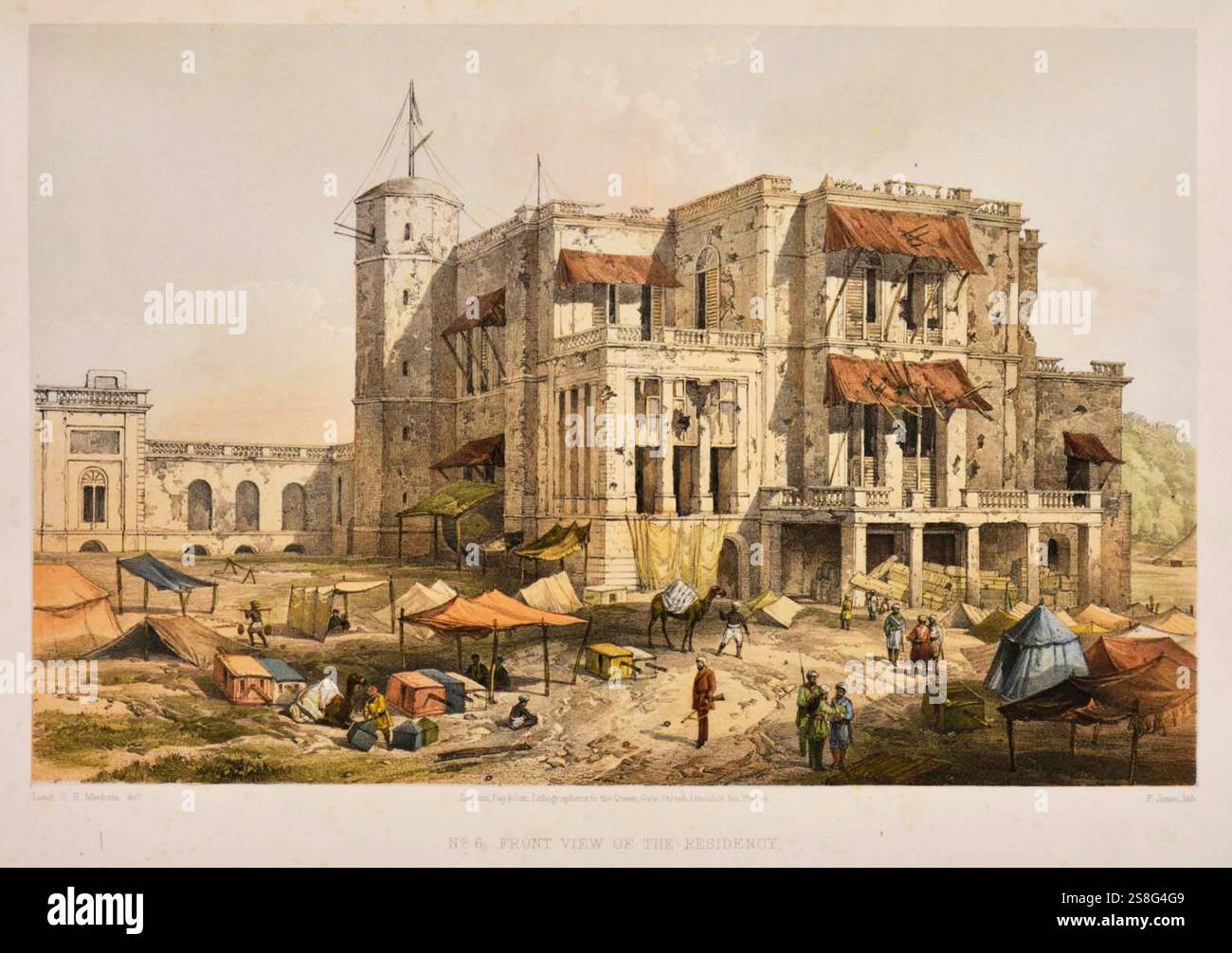 Front View of the Ruins of the British Residency, Lucknow. Vintage Lithograph following the ...