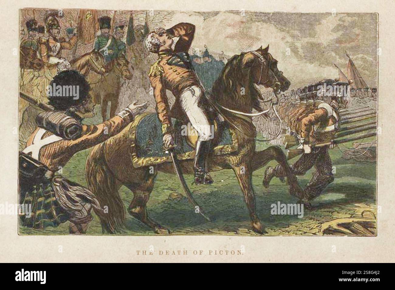 Death of General Picton, Waterloo, 1815. Vintage Illustration from the ...