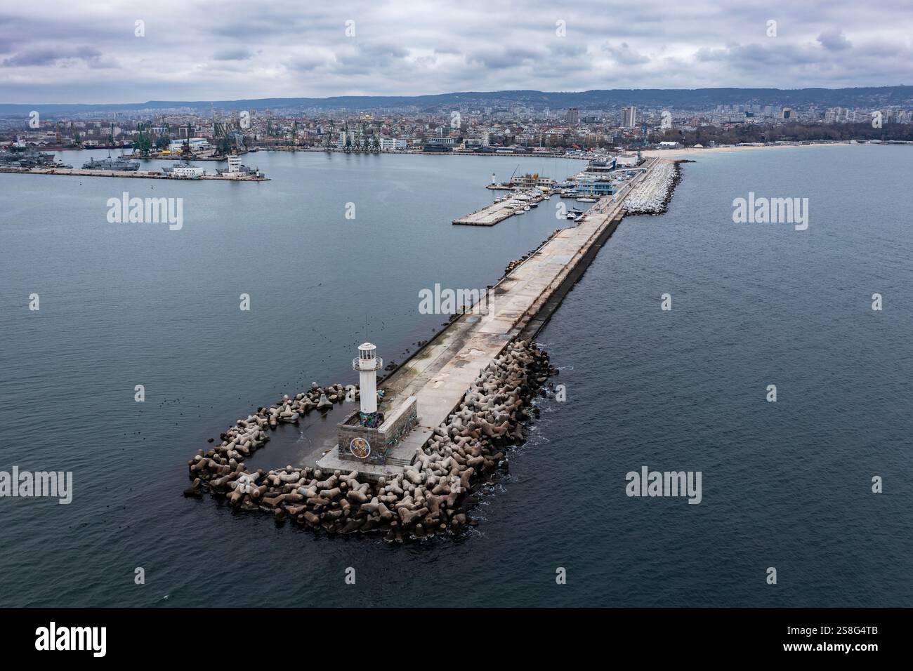 Aerial view of lighthouse in Varna sea port, Bulgaria Stock Photo - Alamy