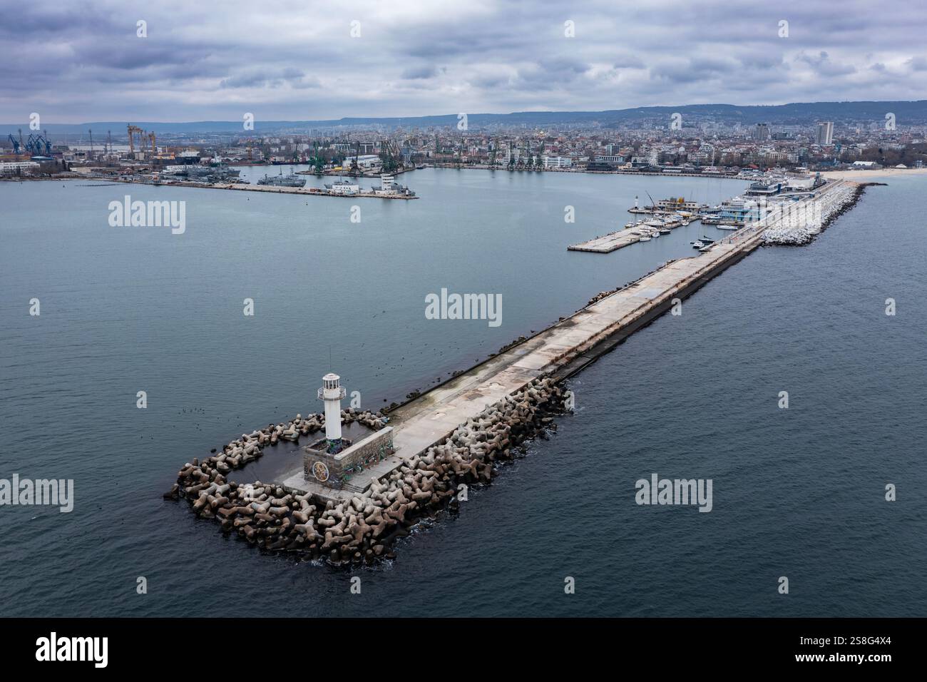 Aerial view of lighthouse in Varna sea port, Bulgaria Stock Photo - Alamy