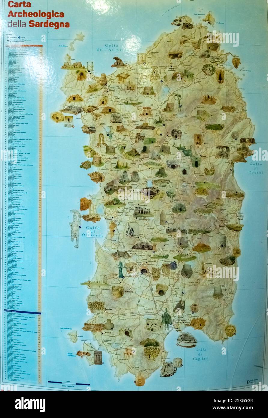 Plakat und Archäologische Karte von Sardinien, Carta Archeologica della ...