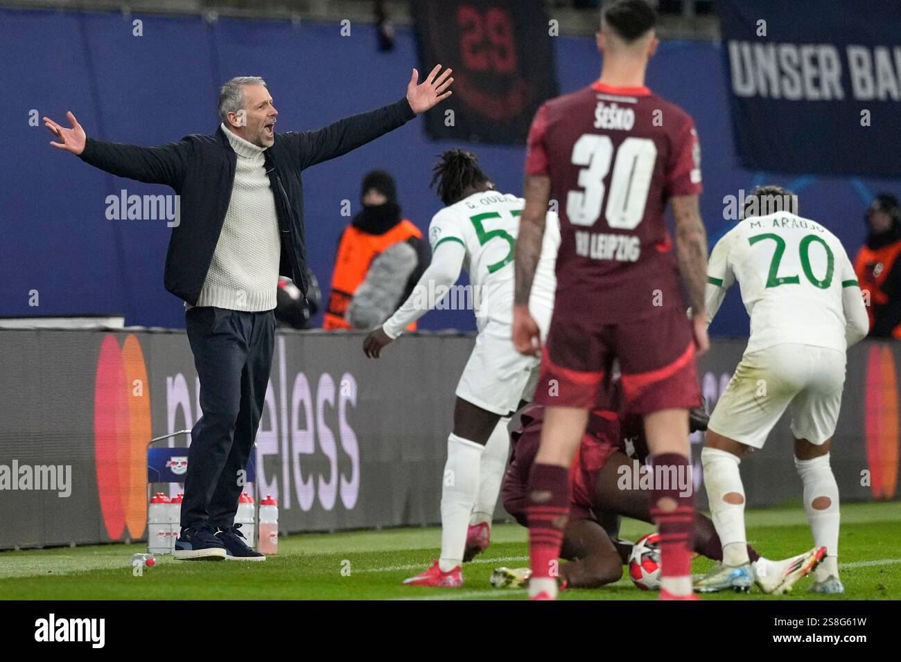 Leipzig's head coach Marco Rose reacts during the Champions League ...