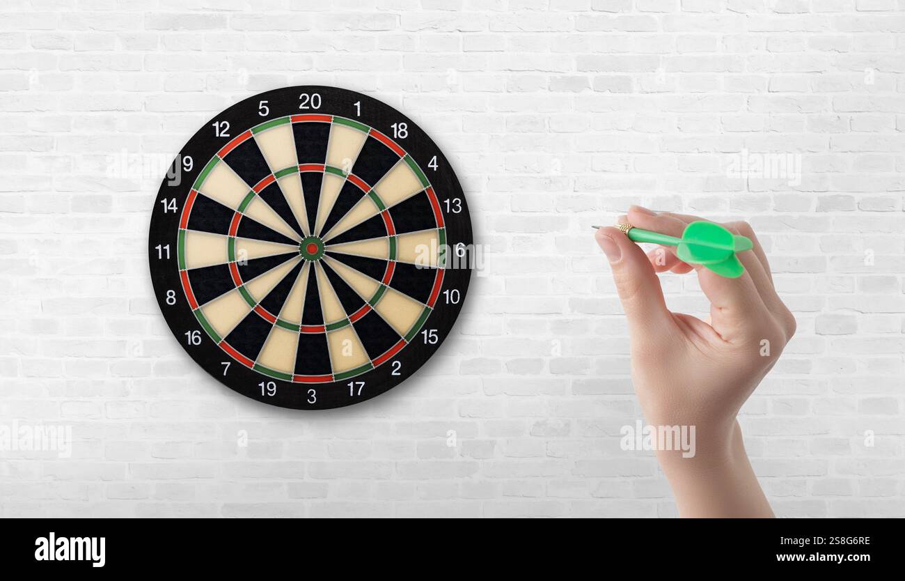 Dartboard with scoring sections. Hand holding a dart, perfect for ...