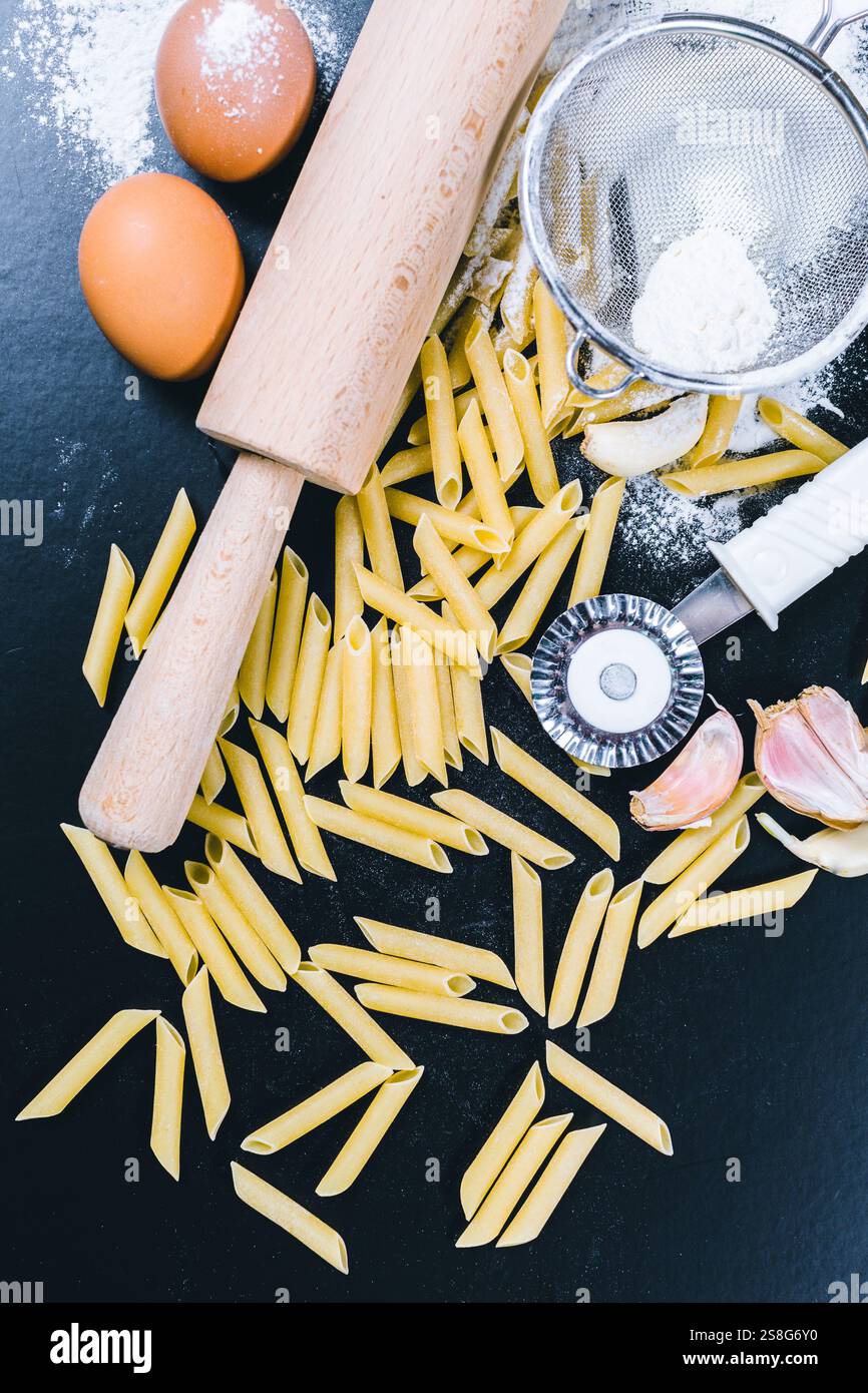 dry pasta spaghetti with ingredient Stock Photo - Alamy