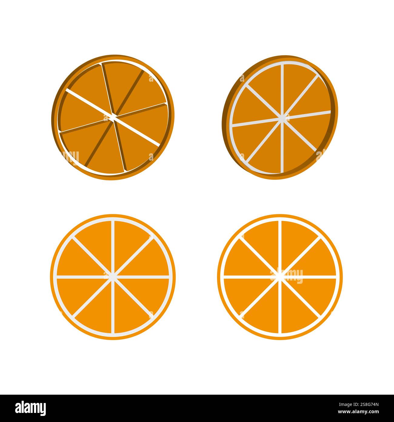 Orange slices set. Circular fruit vector. Juicy orange shapes. Fresh ...