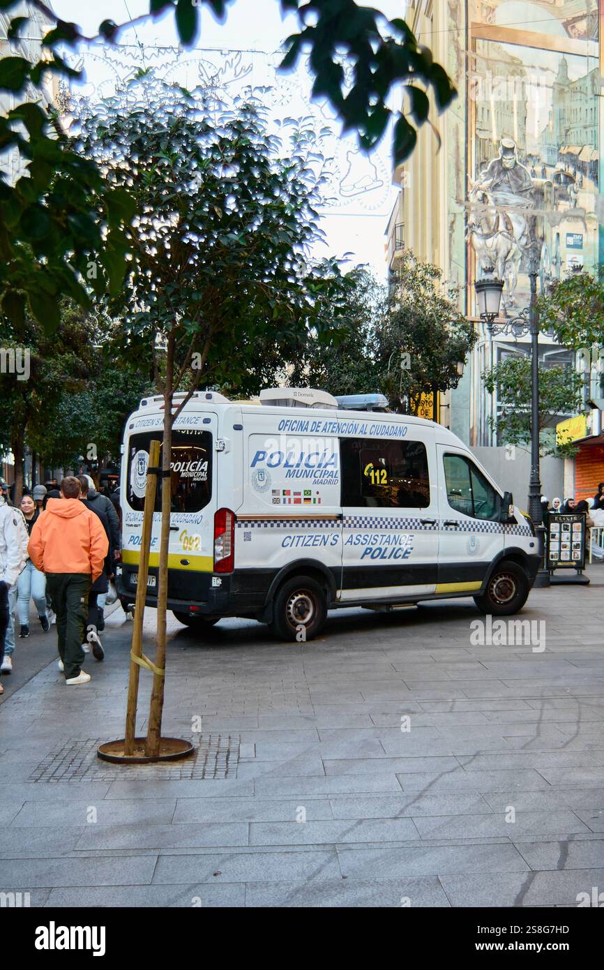 Madrid. Spain - January 22, 2025: A municipal police van is parked in a ...