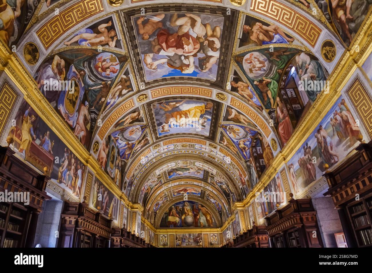 Royal library inside the Royal Site of San Lorenzo de El Escorial in ...