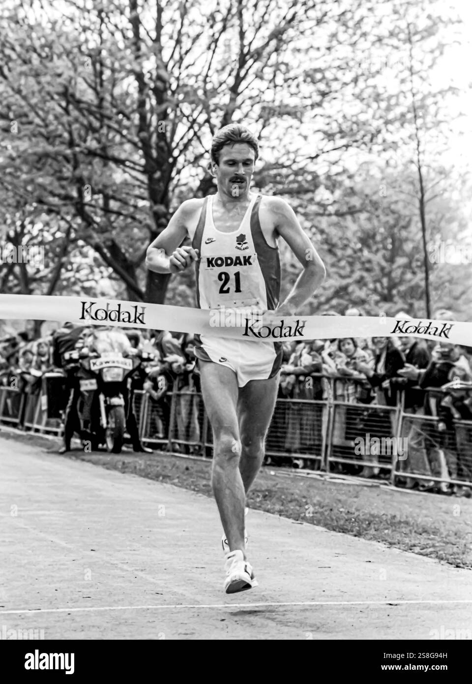 Eamonn Martin of the Basildon Athletics Club and Great Britain crosses ...