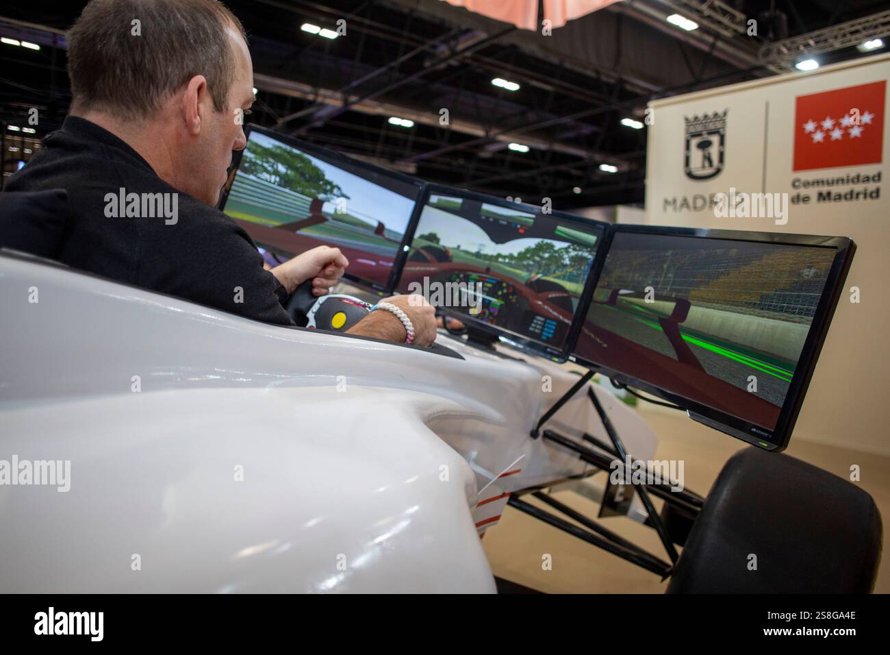 Madrid, Spain. 22nd Jan, 2025. A visitor rides an F1 simulator at the ...
