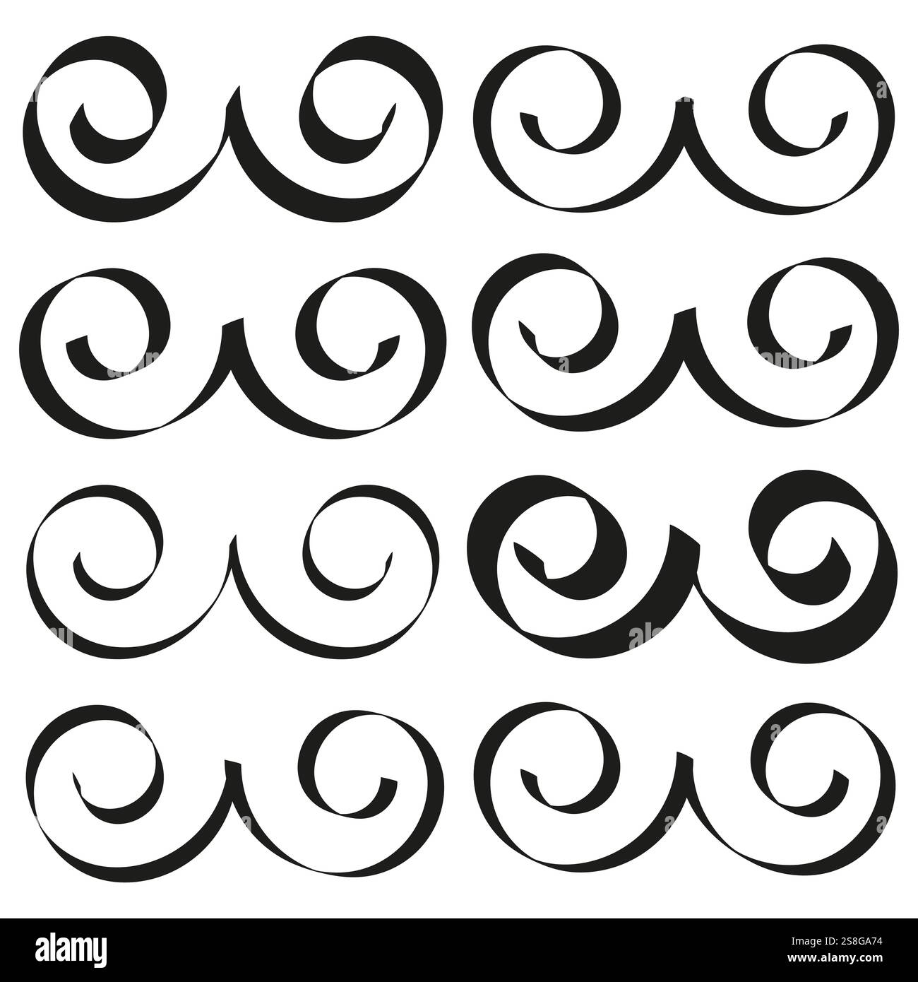 Swirl pattern set. Abstract decorative vector. Black circular shapes ...