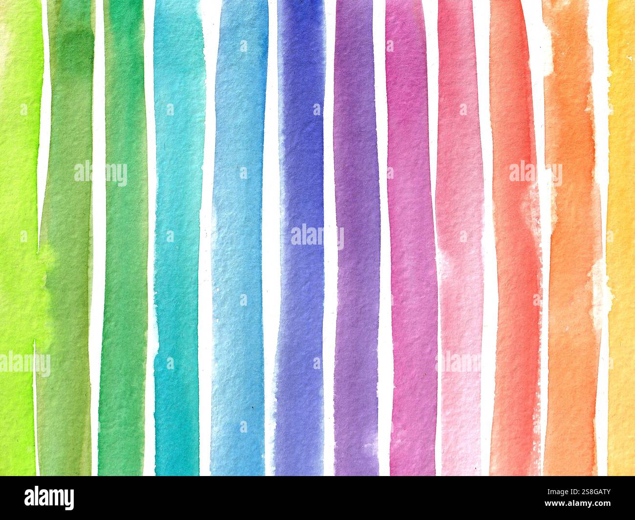 Colorful vertical watercolor stripes in rainbow hues with soft ...