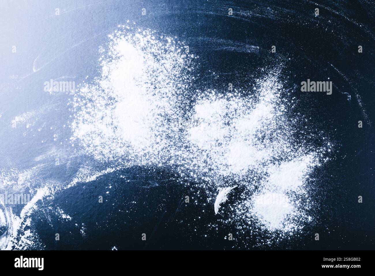 Dark wooden background with flour dust Stock Photo - Alamy