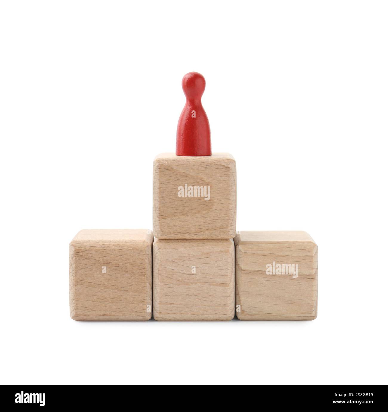 Red human figure on wooden blocks against white background. Competition ...