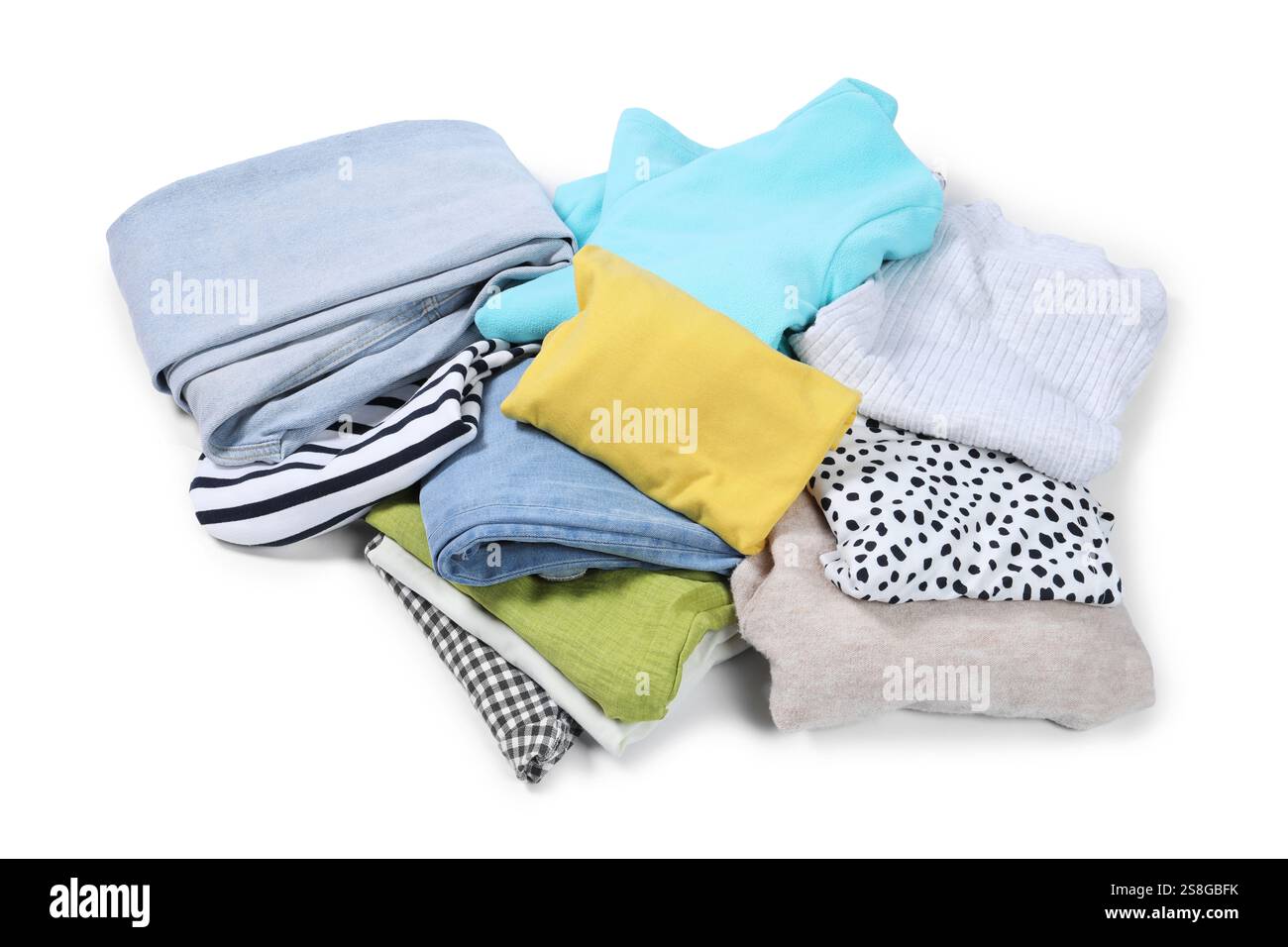Pile of different used clothes isolated on white Stock Photo - Alamy