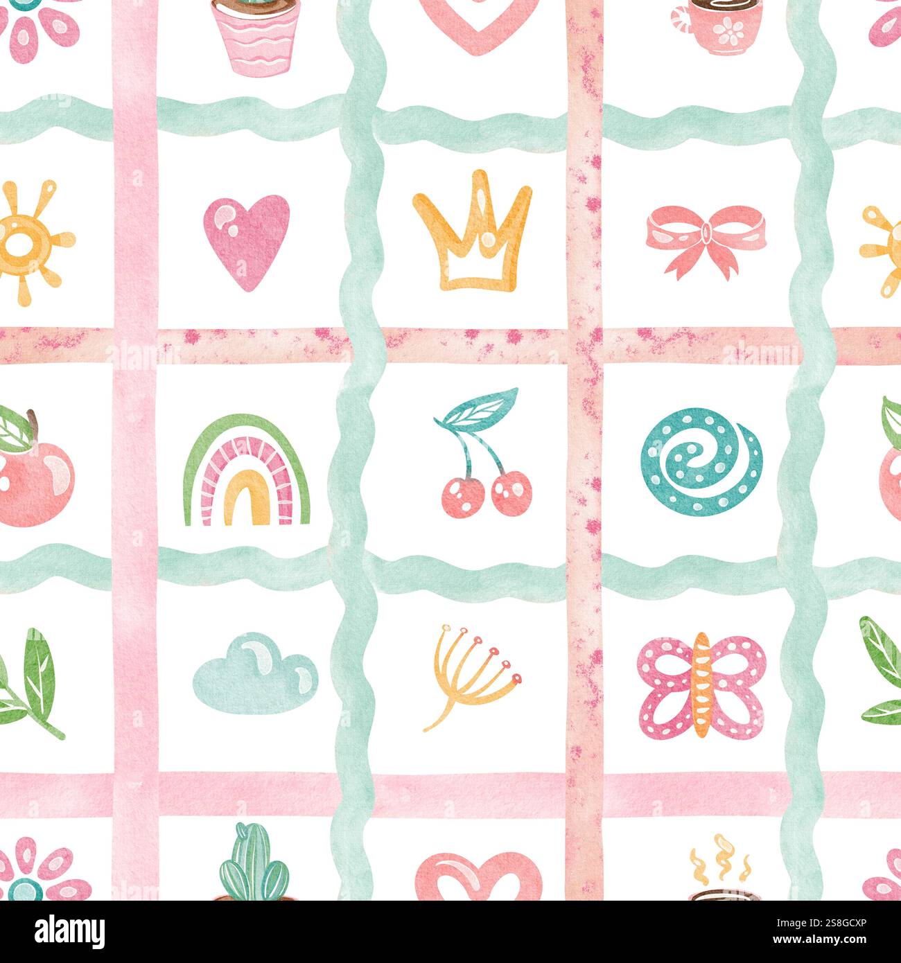 Cute checkered seamless doodle pattern illustration Stock Photo - Alamy