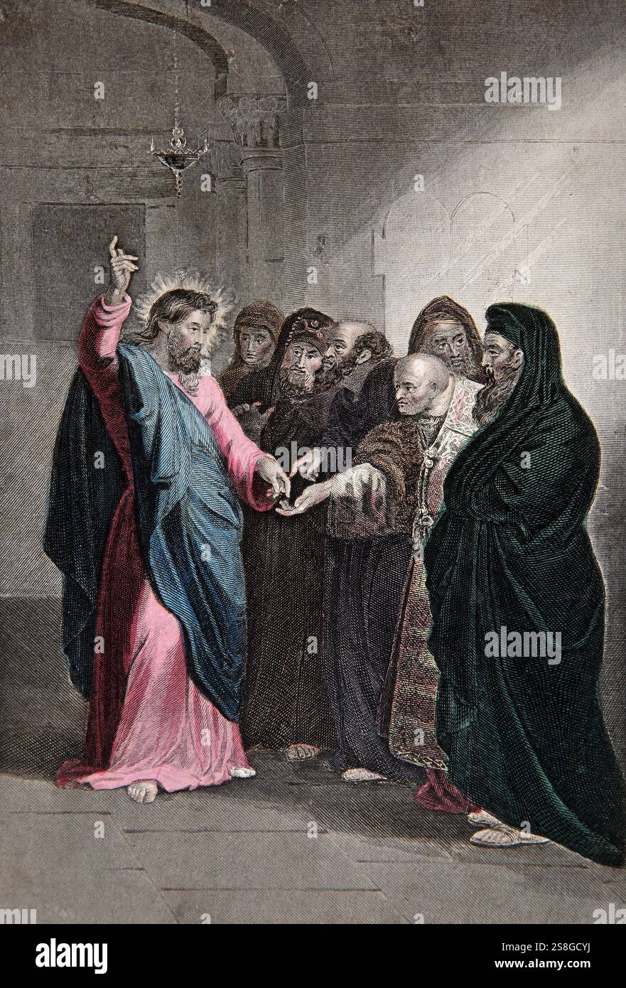 Illustration of Jesus Christ and the Tribute Money from 1850 Edition of ...