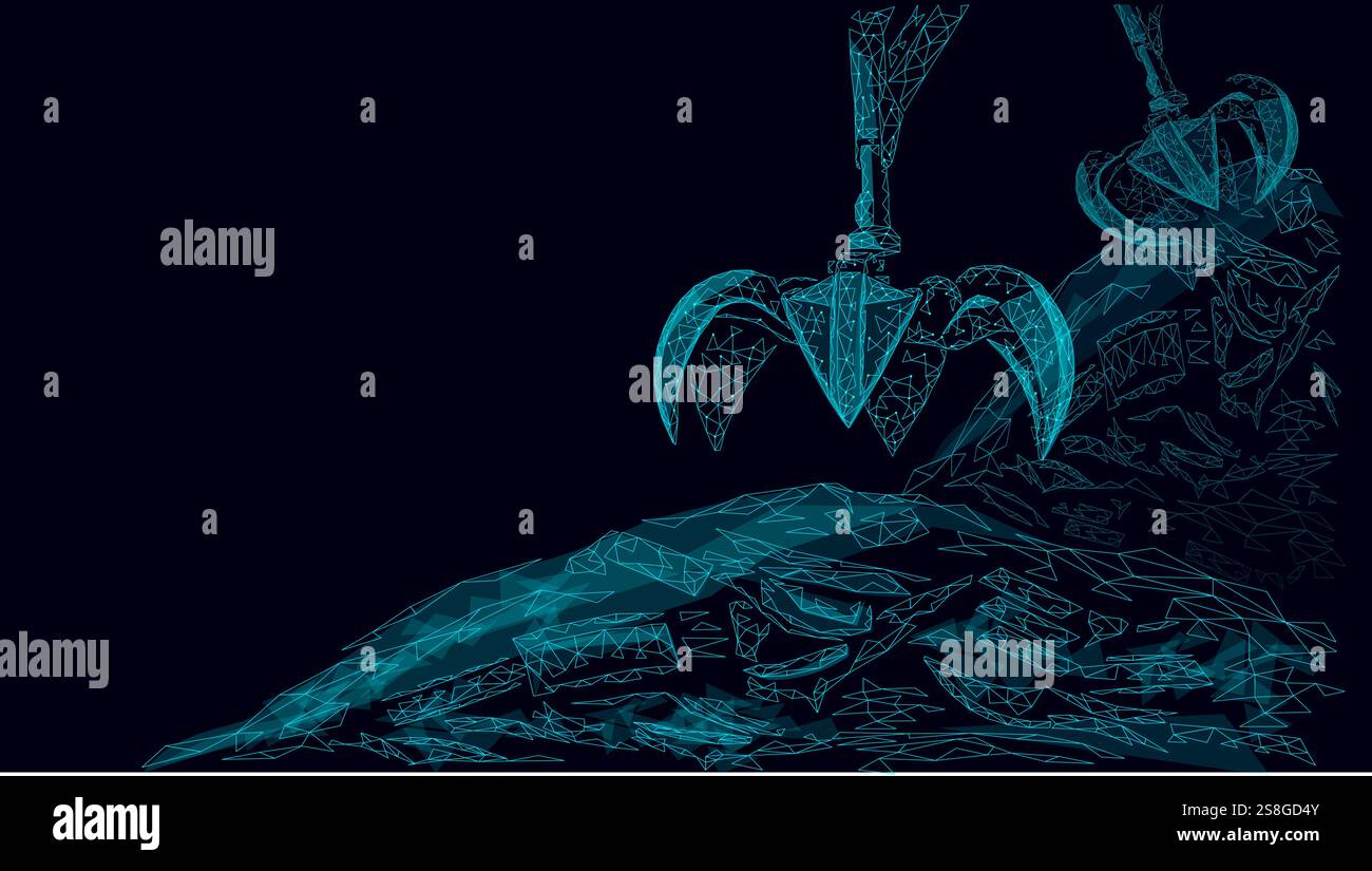 3d Waste crane arm claw. Low poly polygonal garbage landfill industrial ...