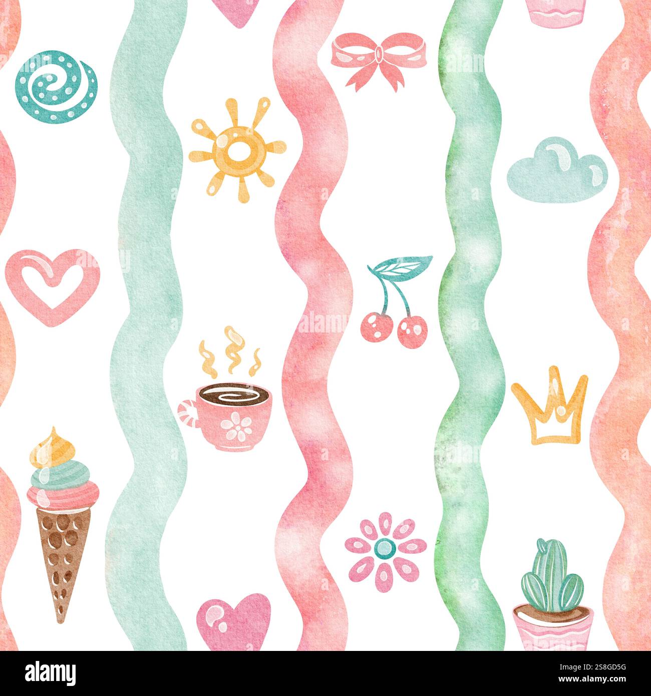 Summer seamless pattern with a playful theme Stock Photo - Alamy