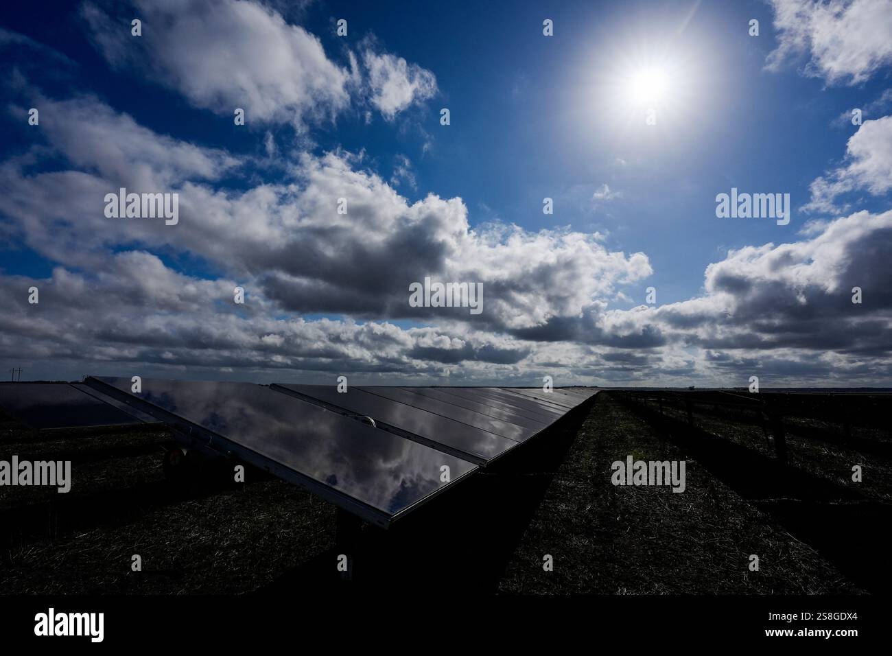 The sun shines over a solar farm owned by SB Energy on Tuesday, Dec. 17 ...