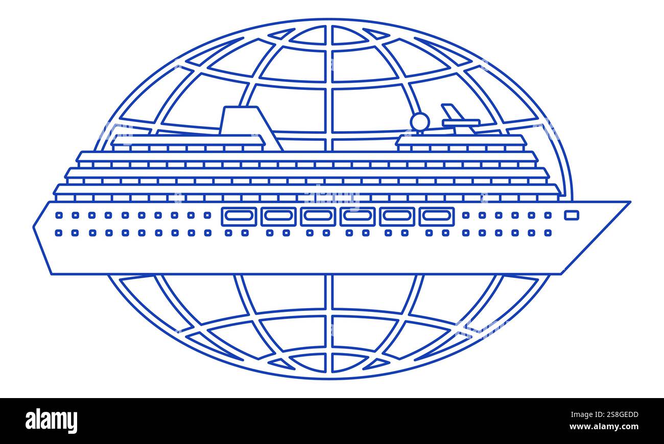 Illustration of the contour cruise ship and globe Stock Vector Image ...