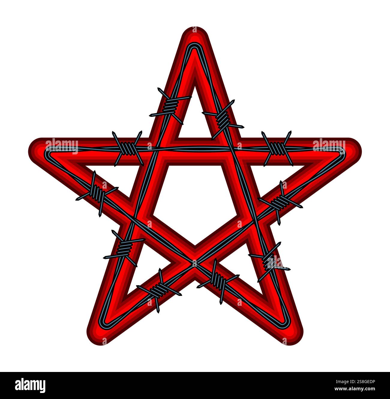 Illustration of the abstract barbed wire red five-pointed star Stock ...