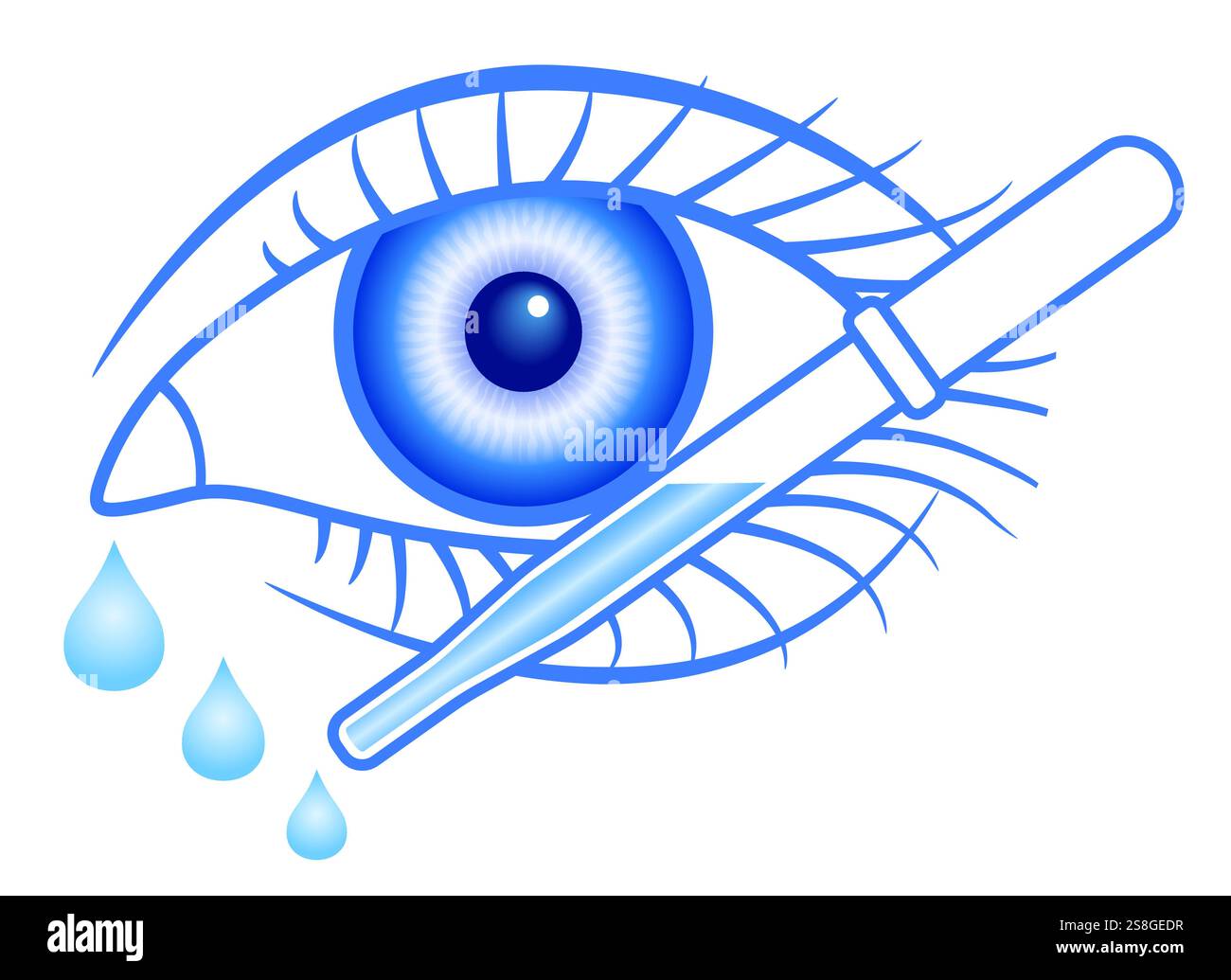 Illustration of a human eye and medical pipette with drops of liquid ...