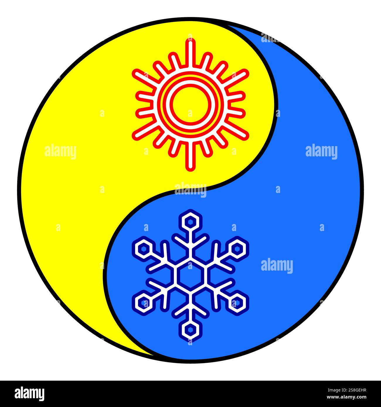 Illustration of an yin and yang symbol with hot and cold symbols Stock ...