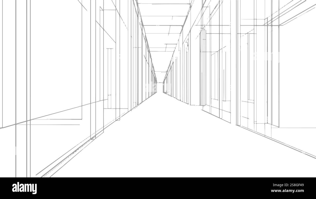 Light gray sketch building architecture. Industrial modern business ...