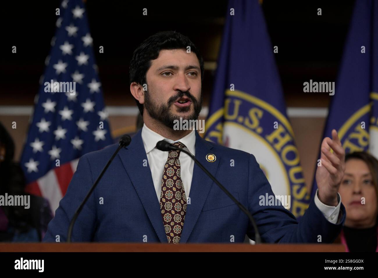 Congressional Progressive Caucus Chair Greg Casar(D-TX) alongside other CPC members speaks about ...