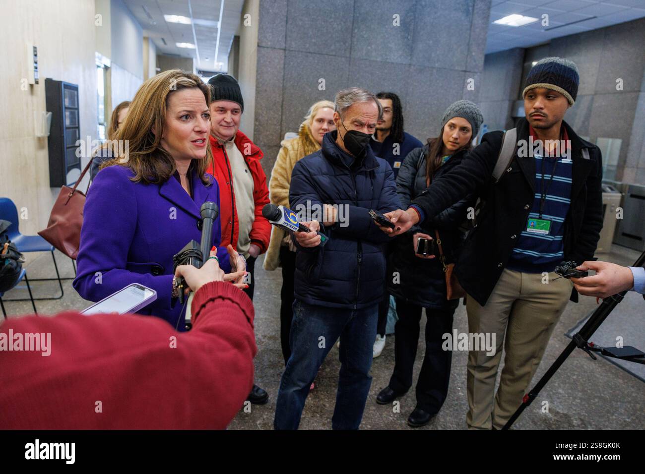 Lansing, USA. 22nd Jan, 2025. Secretary of State Jocelyn Benson speaks ...