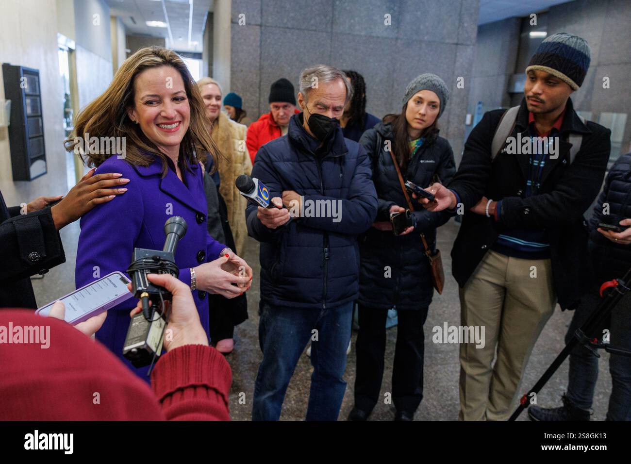 Lansing, USA. 22nd Jan, 2025. Secretary of State Jocelyn Benson speaks ...