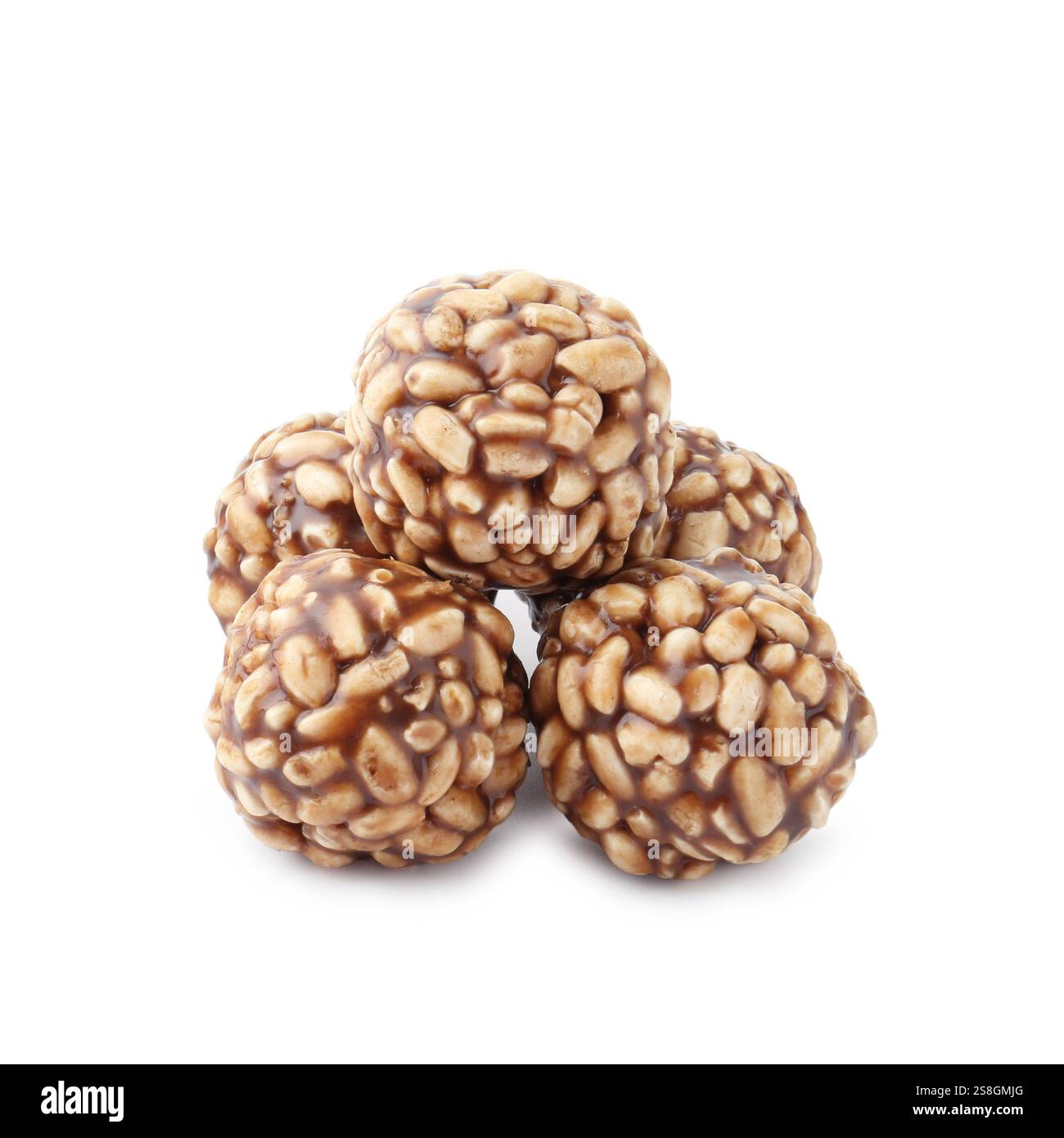 Delicious chocolate puffed rice balls isolated on white Stock Photo - Alamy