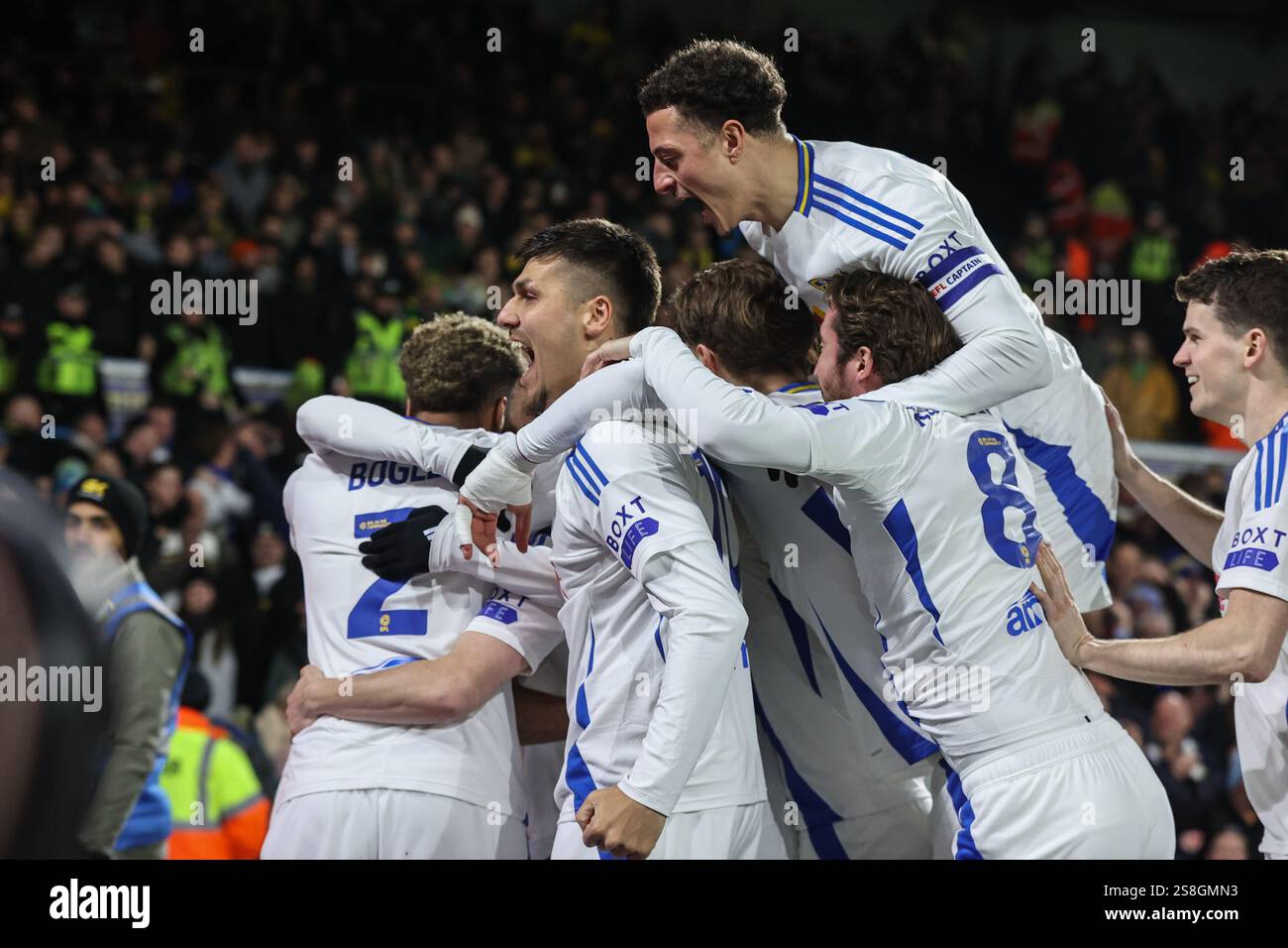 Leeds, UK. 22nd Jan, 2025. Manor Solomon of Leeds United celebrates his ...
