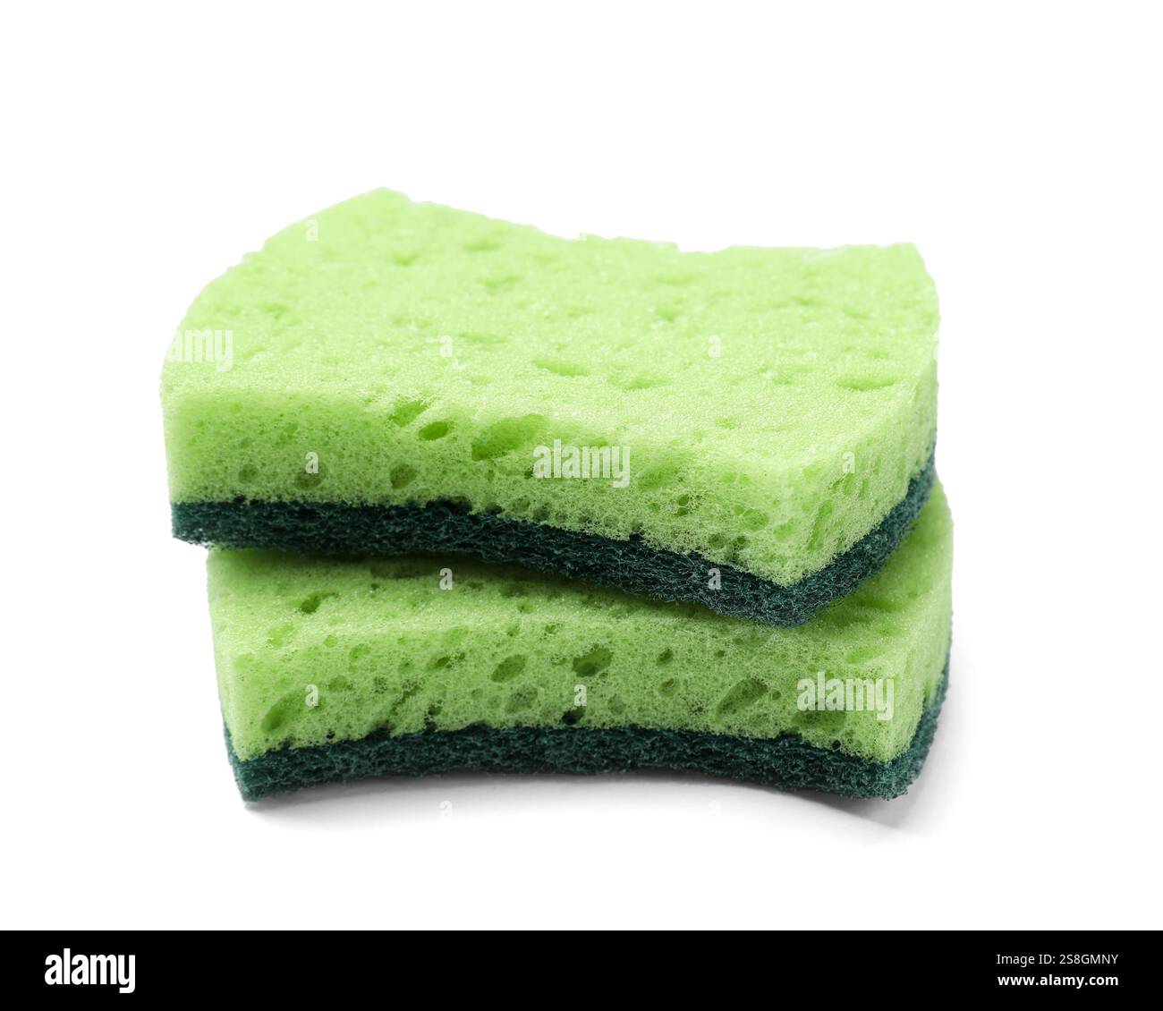 Green sponges isolated on white. Cleaning tool Stock Photo - Alamy