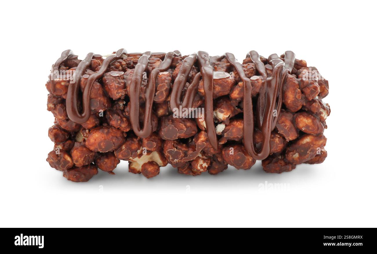 Delicious chocolate puffed rice bar isolated on white Stock Photo - Alamy
