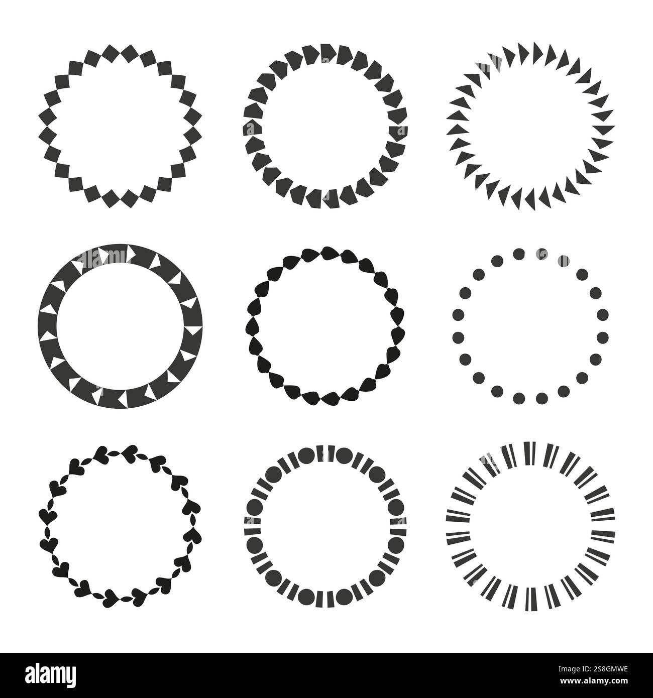 Decorative circle frames. Geometric border design. Black and white ...