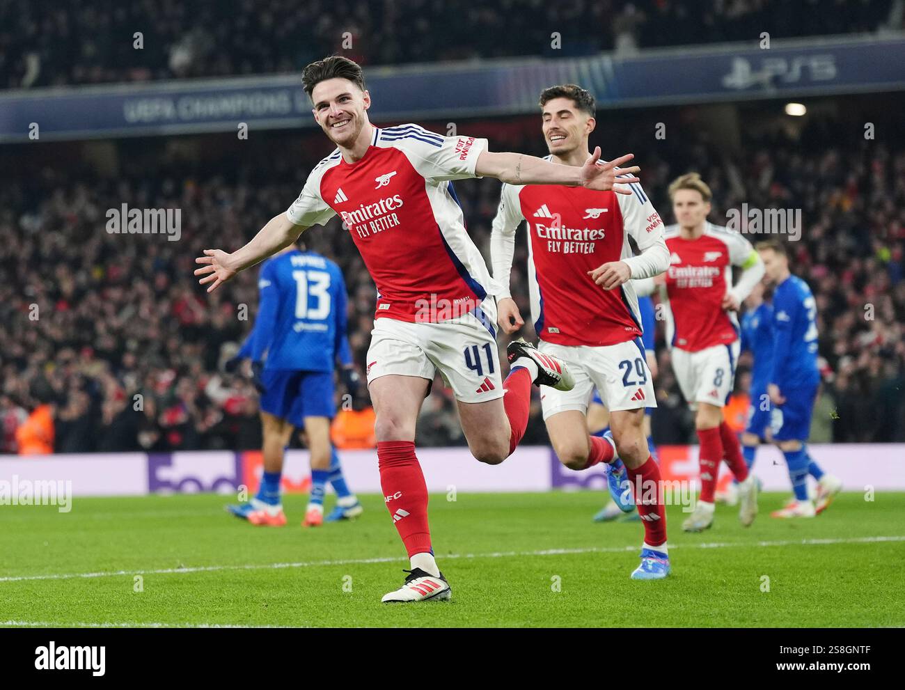 Arsenal's Declan Rice celebrates scoring their side's first goal of the ...