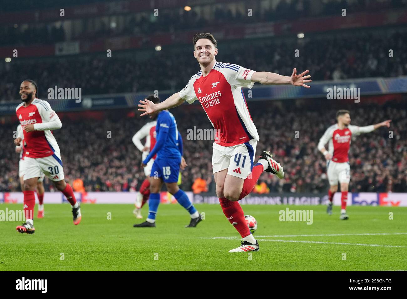 Arsenal's Declan Rice celebrates scoring their side's first goal of the ...