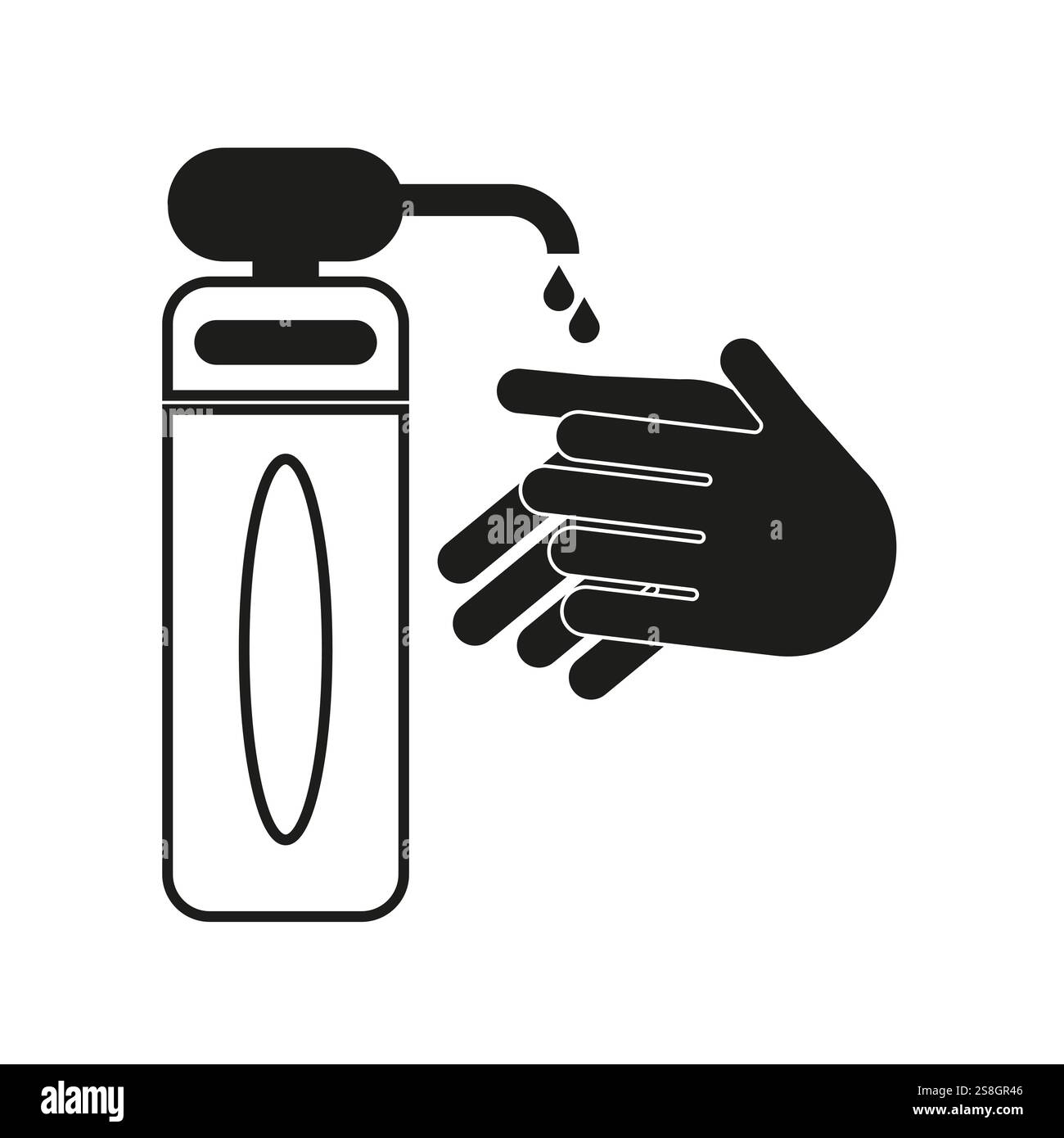Hand sanitizer icon. Liquid soap dispenser. Hygiene care symbol. Black ...
