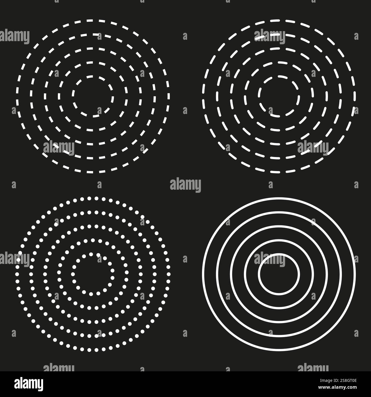 Circular line pattern. Dotted concentric circles. Dashed curved lines ...