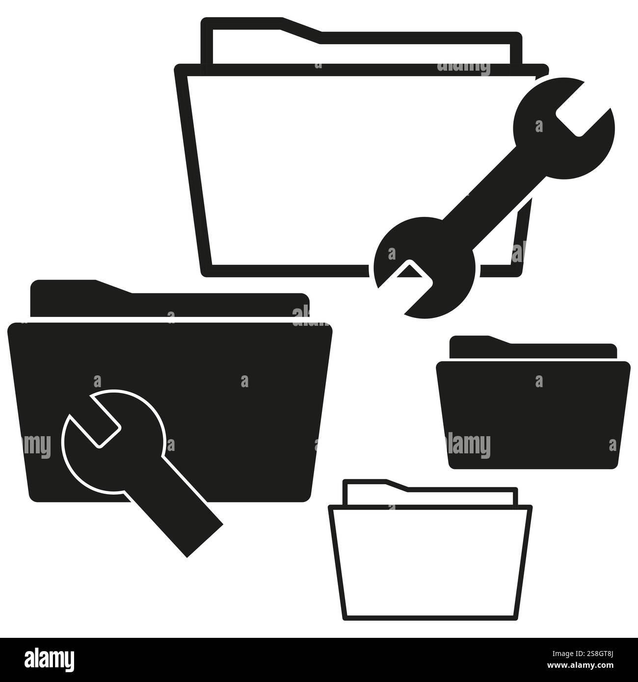 Folder and tools icon. File repair symbol. Black vector design ...