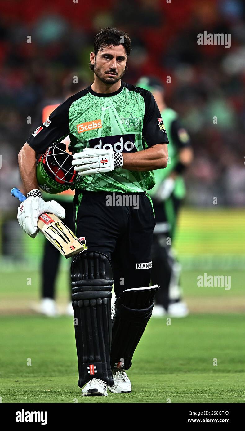 Marcus Stoinis of Melbourne Stars walks off after being caught out by ...