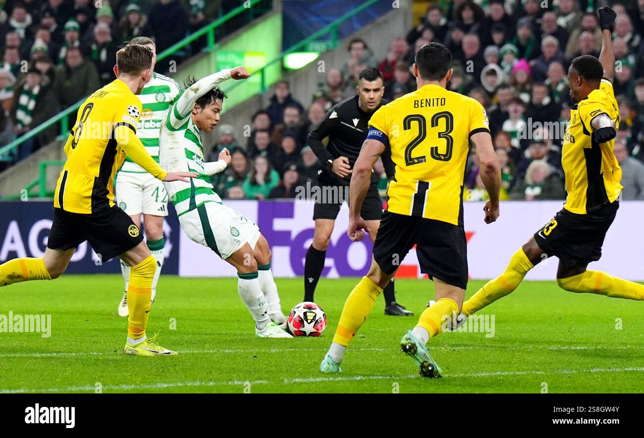 Celtic's Reo Hatate shoots at goal during the UEFA Champions League ...