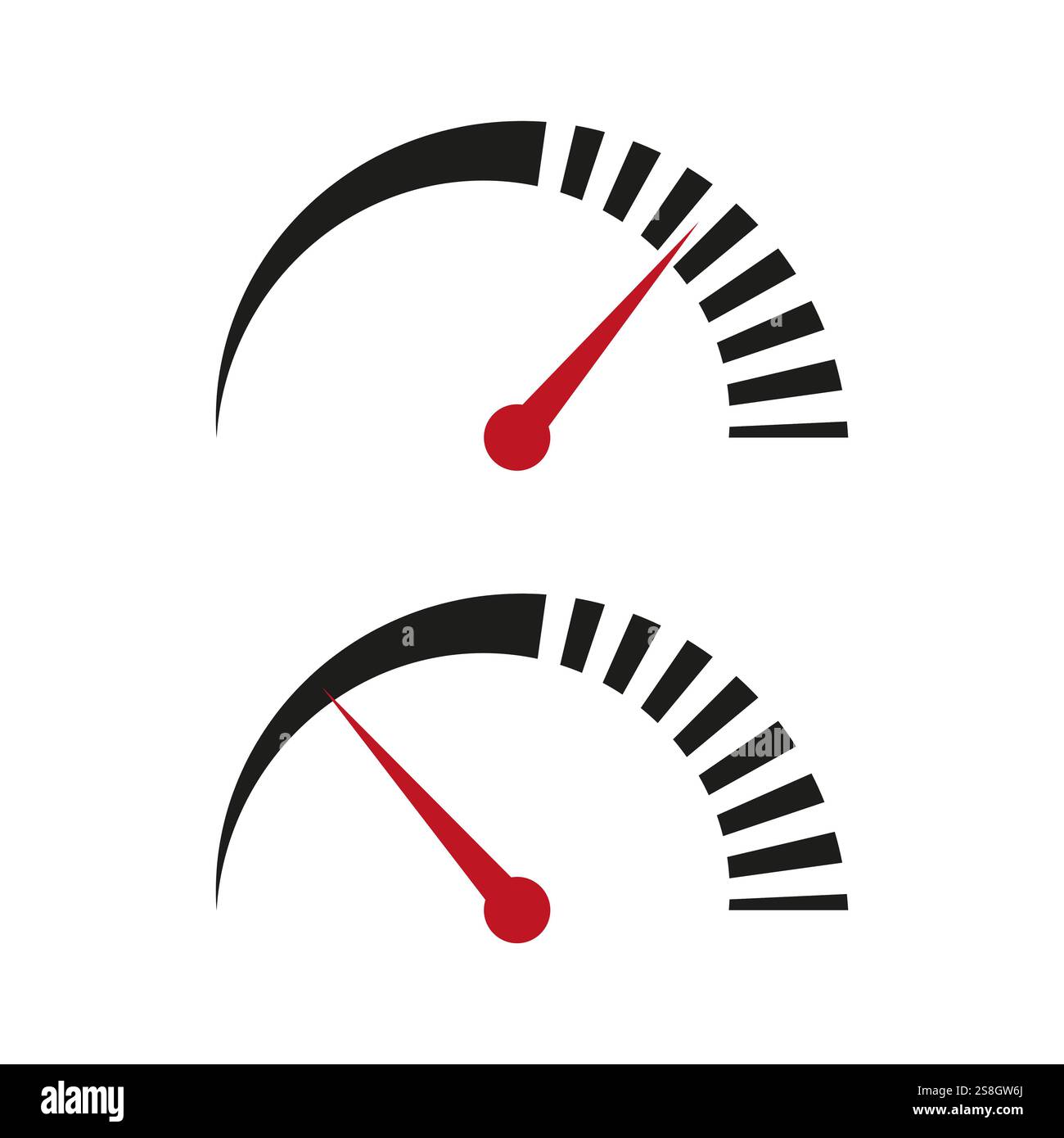 Speedometer needle design. Gauge measurement icon. Red arrow focus ...