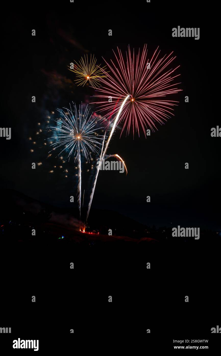 A long exposure of Independence Day fireworks display at night in the ...