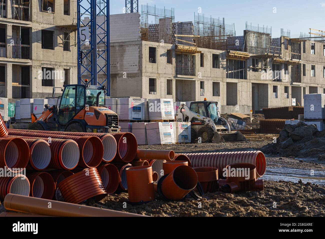 Wroclaw, Poland- January 18, 2025: Construction site with heavy ...