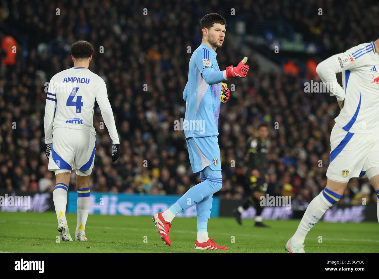 Illan Meslier (Leeds United) gives a thumbs up after claiming a cross ...