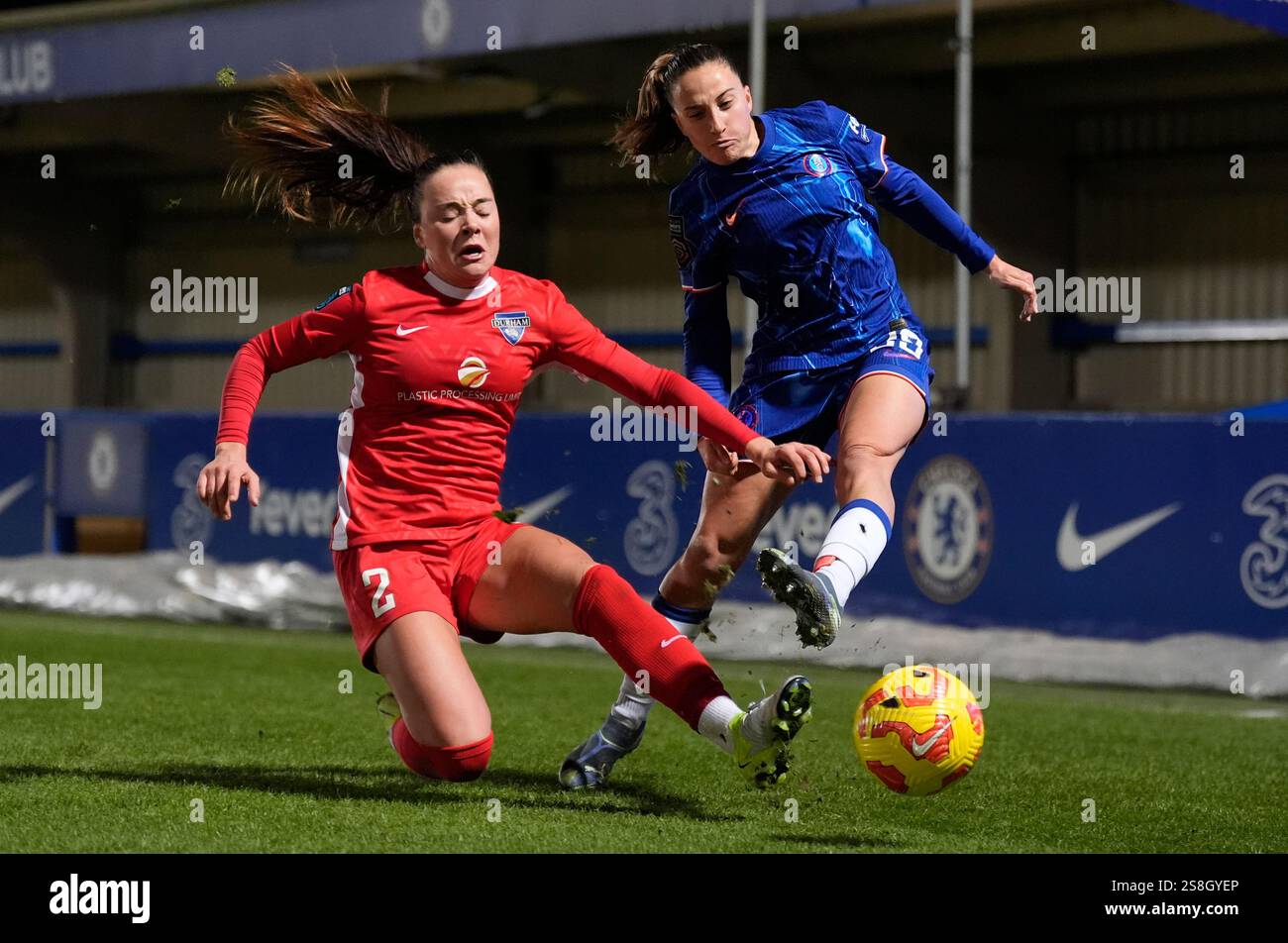Durham's Grace Ayre (left) and Chelsea's Alejandra Bernabe battle for ...