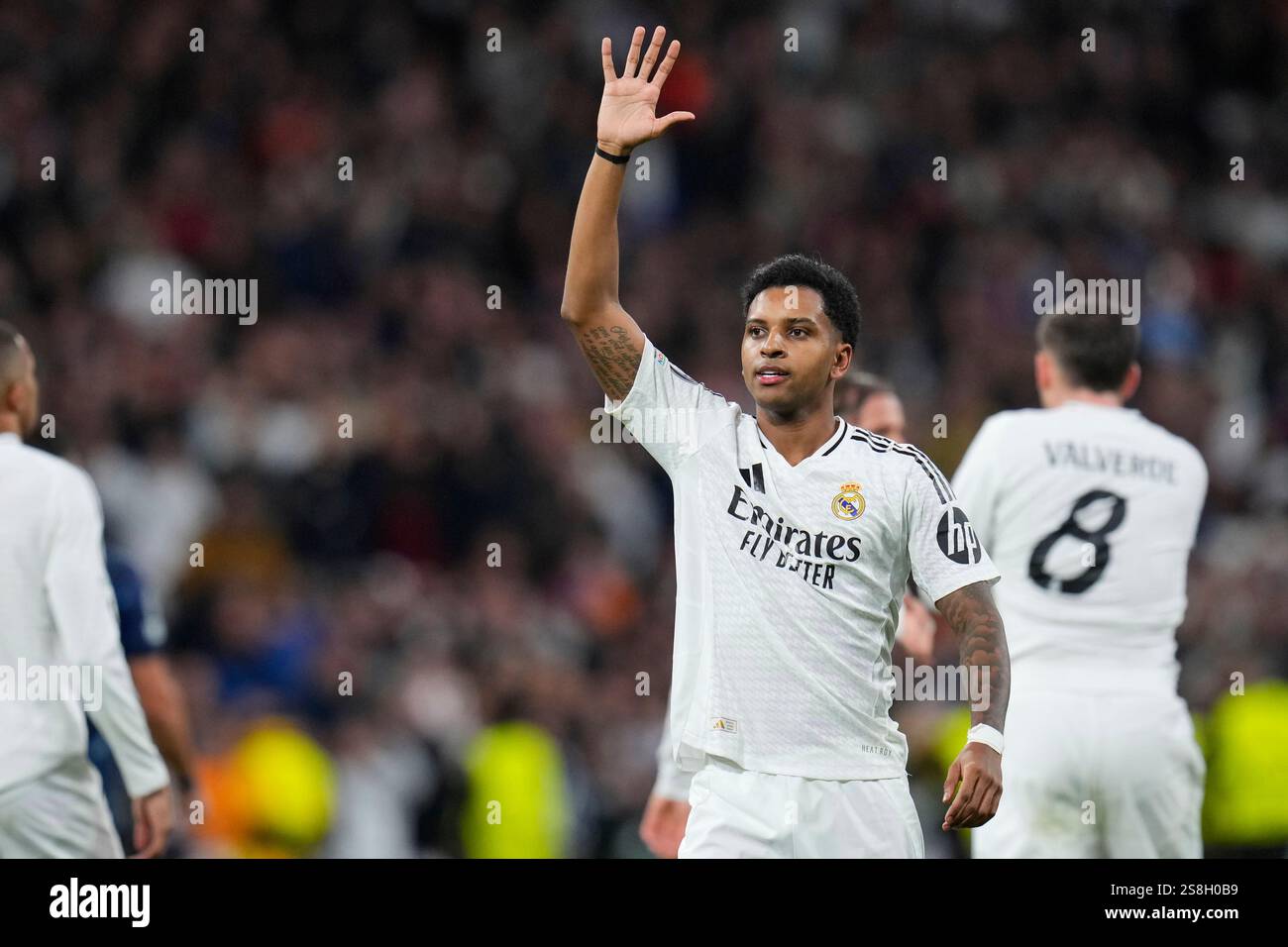Real Madrid's Rodrygo celebrates after scoring his side's 2nd goal ...